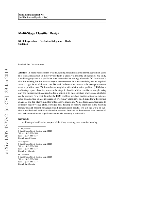 (PDF) Cost Sensitive Sequential Classification