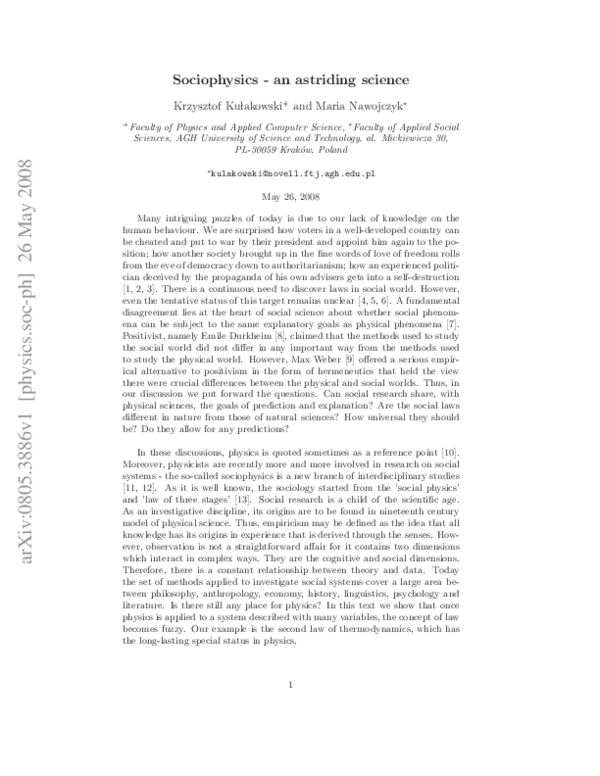 (PDF) Sociophysics - an astriding science