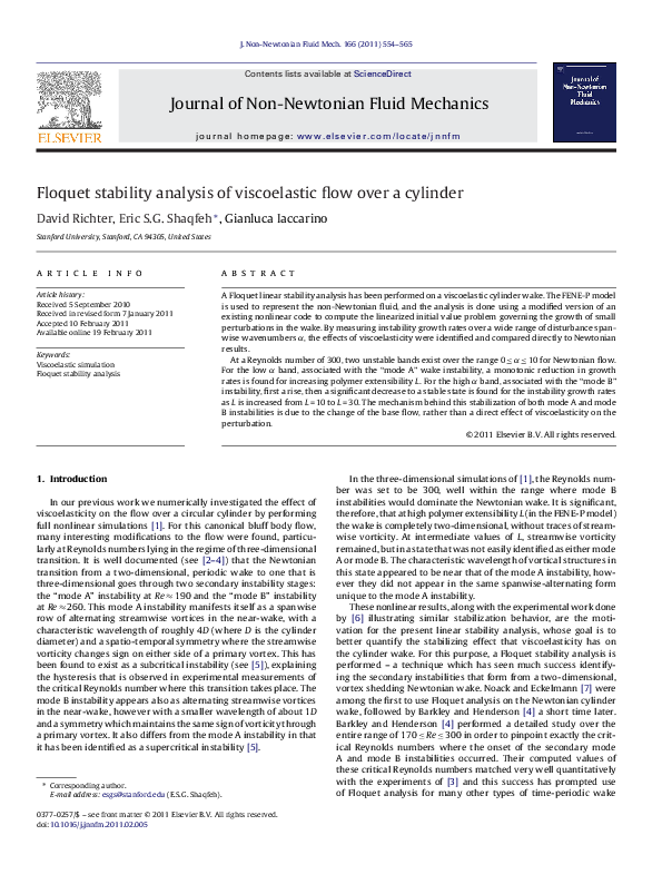 (PDF) Floquet stability analysis of viscoelastic flow over a cylinder