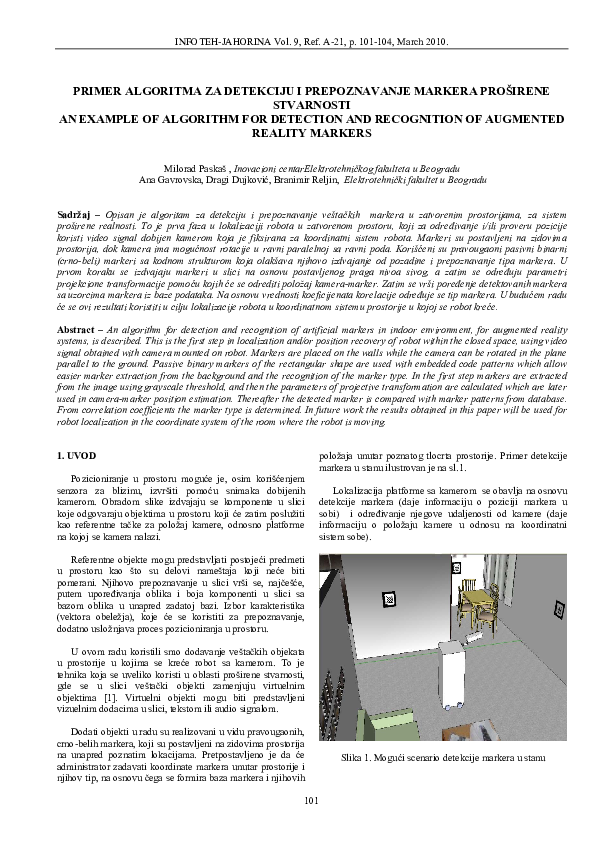 Pdf An Example Of Algorithm For Detection And Recognition Of Augmented Reality Markers Dragi