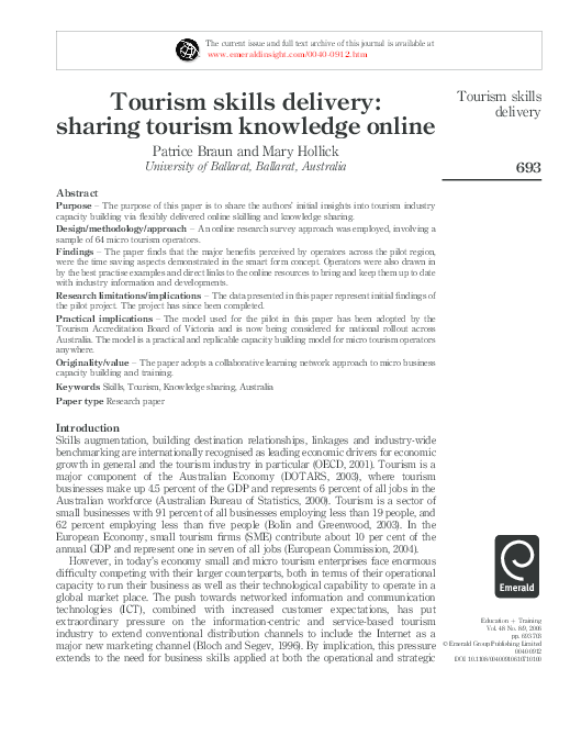 (PDF) Tourism Skills Delivery: Sharing Tourism Knowledge Online