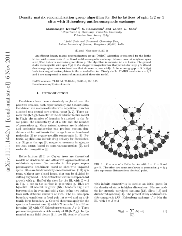 Pdf Density Matrix Renormalization Group Algorithm For Bethe Lattices