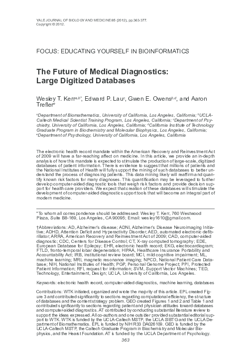 (PDF) The future of medical diagnostics: large digitized databases