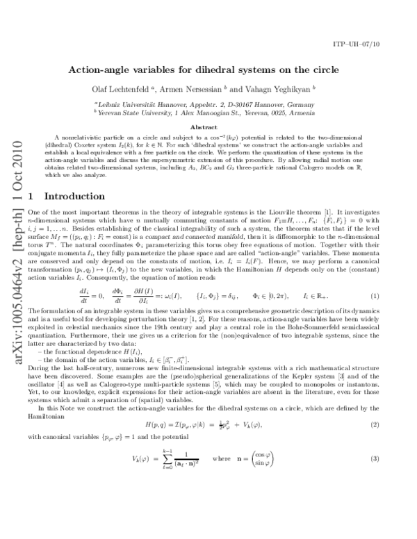(PDF) Action-angle variables for dihedral systems on the circle