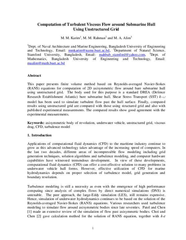 Pdf Computation Of Turbulent Viscous Flow Around Submarine Hull Using