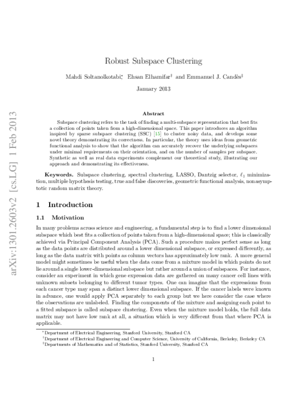 Pdf Robust Subspace Clustering