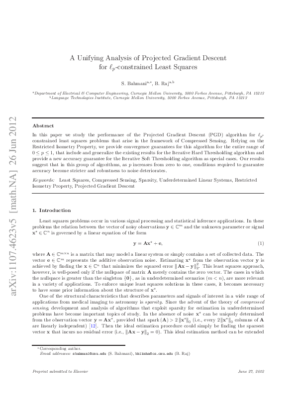 Pdf A Unifying Analysis Of Projected Gradient Descent For ℓp Constrained Least Squares