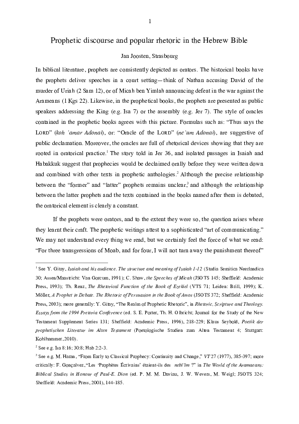 (PDF) Prophetic discourse and popular rhetoric in the Hebrew Bible