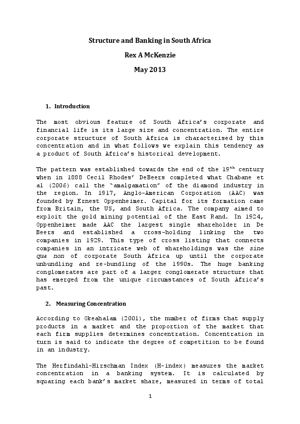 (DOC) Structure of the Bank Sector in South Africa