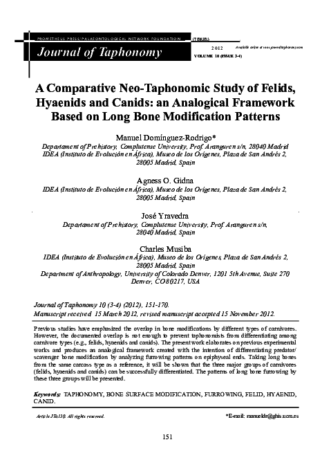 (PDF) A Comparative Neo-Taphonomic Study of Felids, Hyaenids and Canids ...