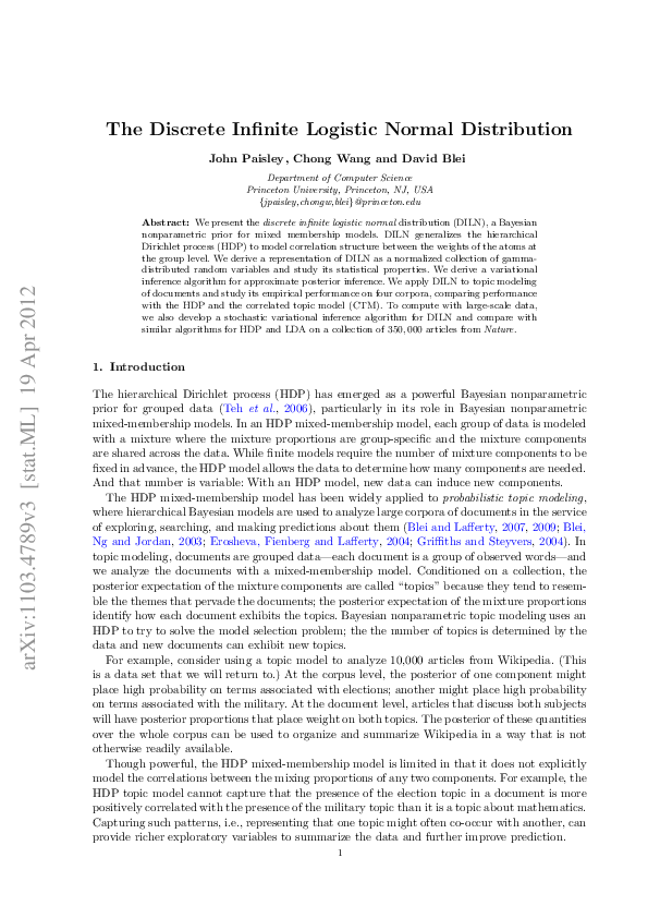 (PDF) The Discrete Infinite Logistic Normal Distribution
