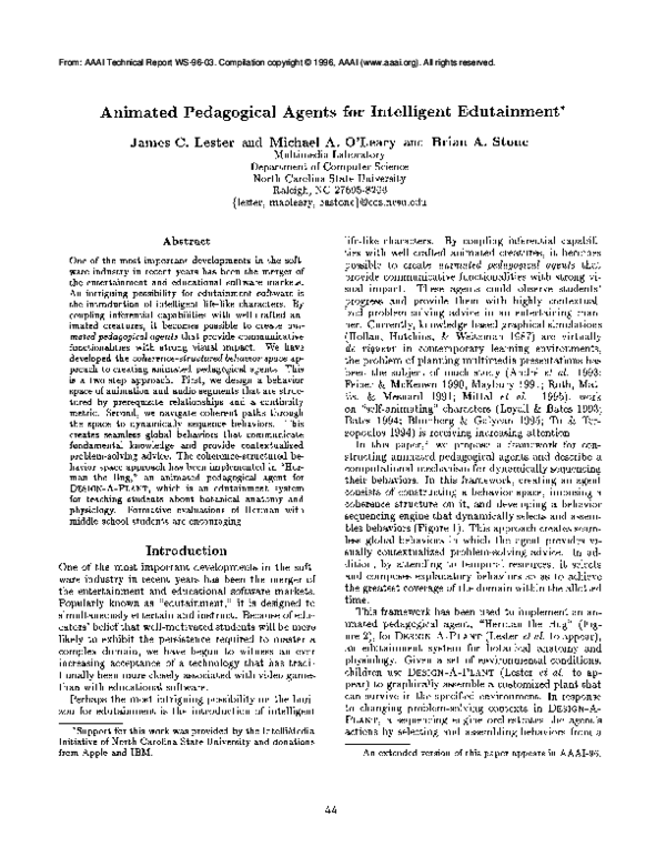 (PDF) Animated Pedagogical Agents for Intelligent Edutainment