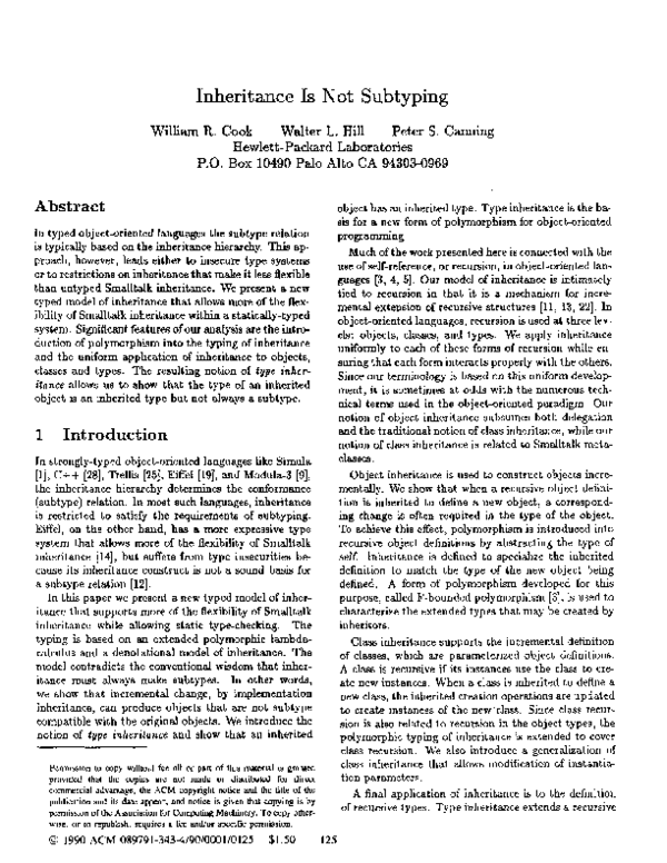 (PDF) Inheritance is Not Subtyping