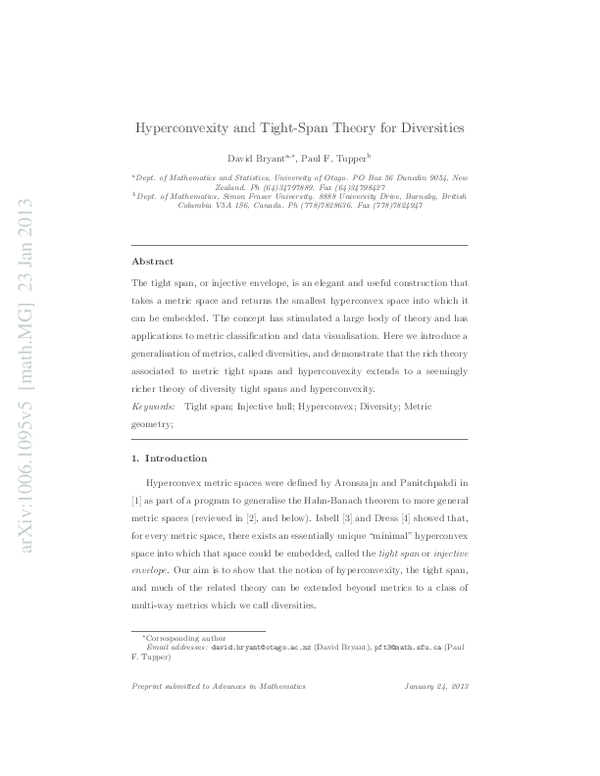 (PDF) Hyperconvexity and Tight Span Theory for Diversities