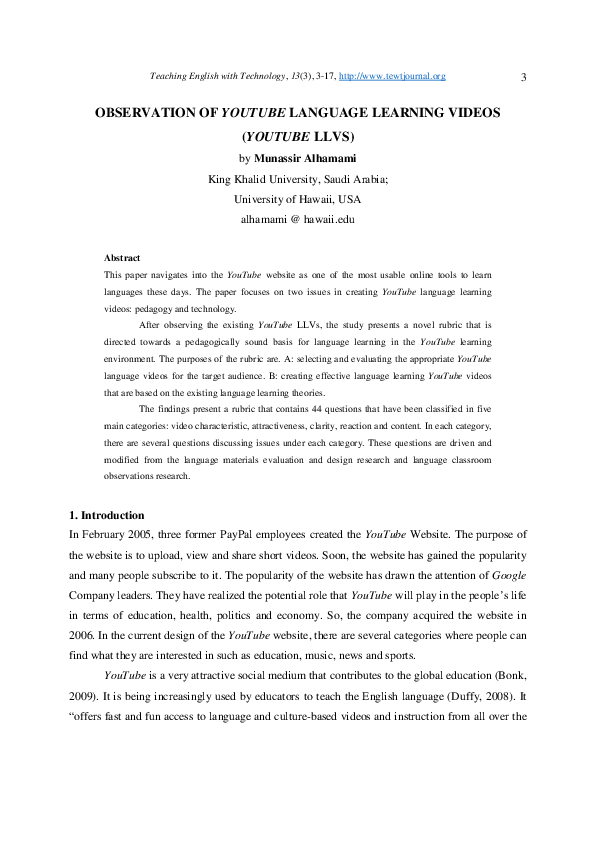 (PDF) OBSERVATION OF YOUTUBE LANGUAGE LEARNING VIDEOS (YOUTUBE LLVS)