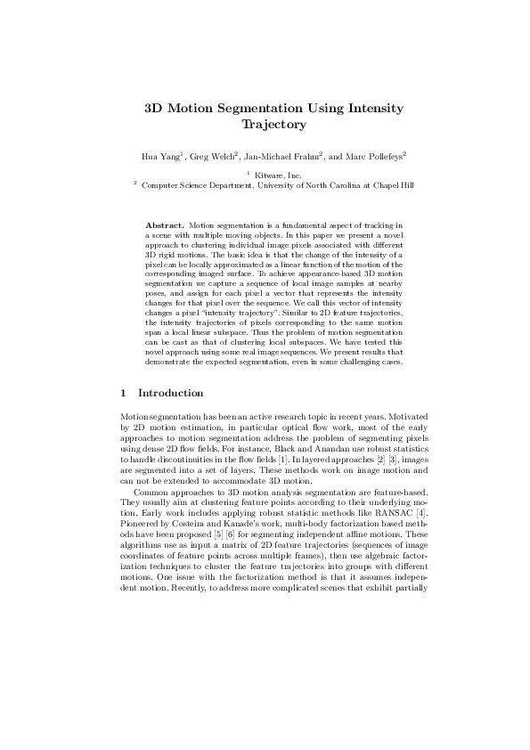 (PDF) 3D motion segmentation using intensity trajectory
