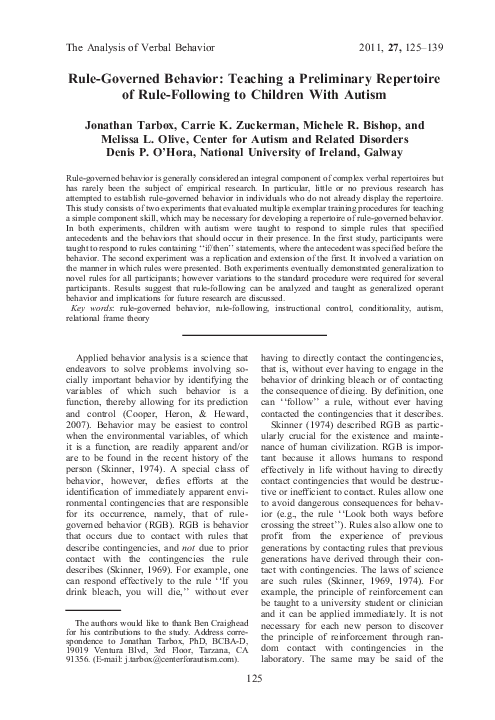 (PDF) Rule-governed behavior: Teaching a preliminary repertoire of rule ...