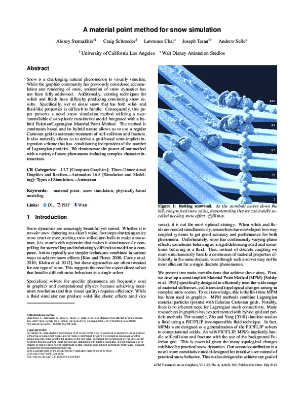 (PDF) A Material Point Method for Snow Simulation