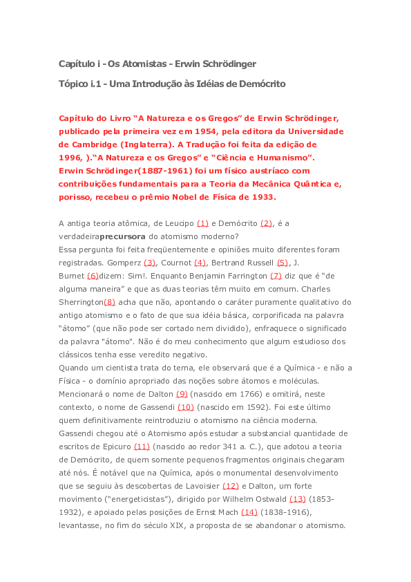 (DOC) Capítulo i -Os Atomistas -Erwin Schrödinger