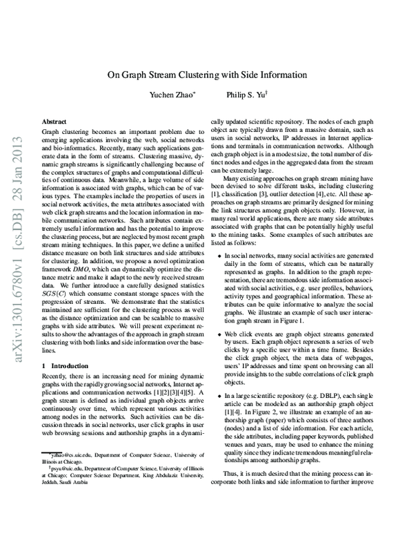 Pdf On Graph Stream Clustering With Side Information