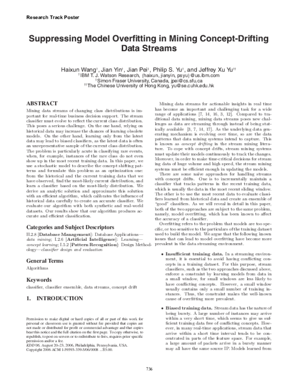 (PDF) Suppressing model overfitting in mining concept-drifting data streams