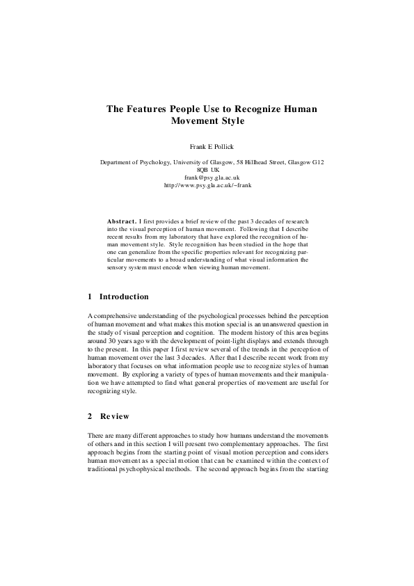 (PDF) The Features People Use to Recognize Human Movement Style | Frank ...