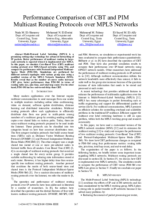 Pdf Performance Comparison Of Cbt And Pim Multicast Routing Protocols