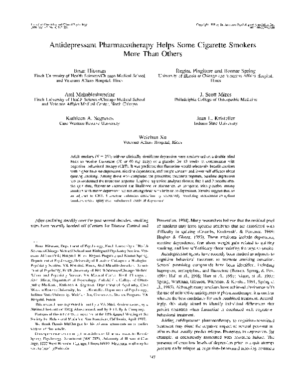 (PDF) Antidepressant pharmacotherapy helps some cigarette smokers more ...