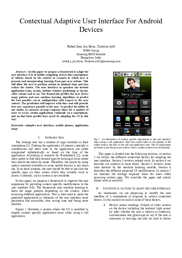 (PDF) Contextual adaptive user interface for Android devices