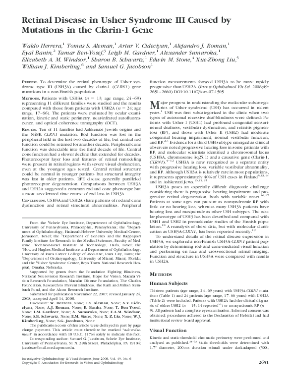 (PDF) Retinal Disease in Usher Syndrome III Caused by Mutations in the ...