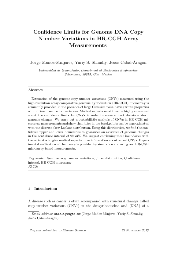(PDF) Conﬁdence limits for genome DNA copy number variations in HR-CGH array measurements