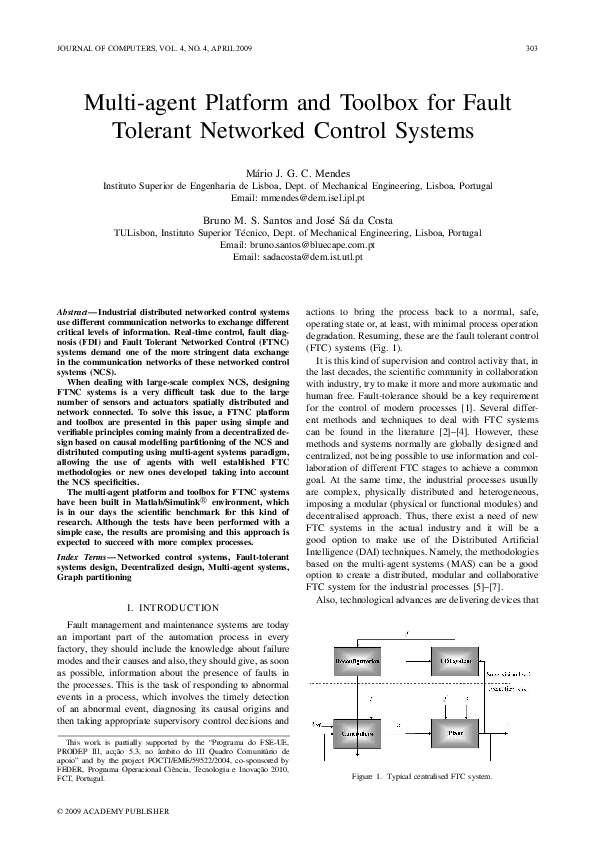 (PDF) Multi-agent Platform and Toolbox for Fault Tolerant Networked Control Systems