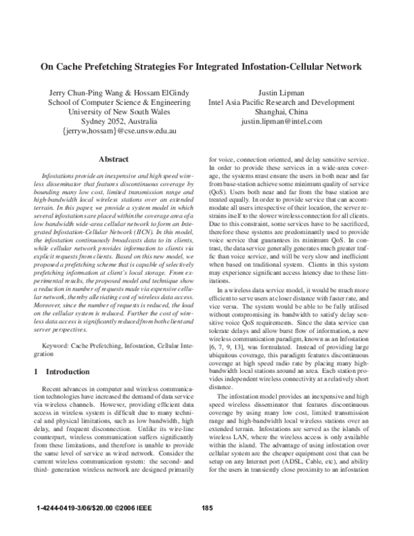 (PDF) 2006 - On Cache Prefetching Strategies for Intergrated Infostation-Cellular Network