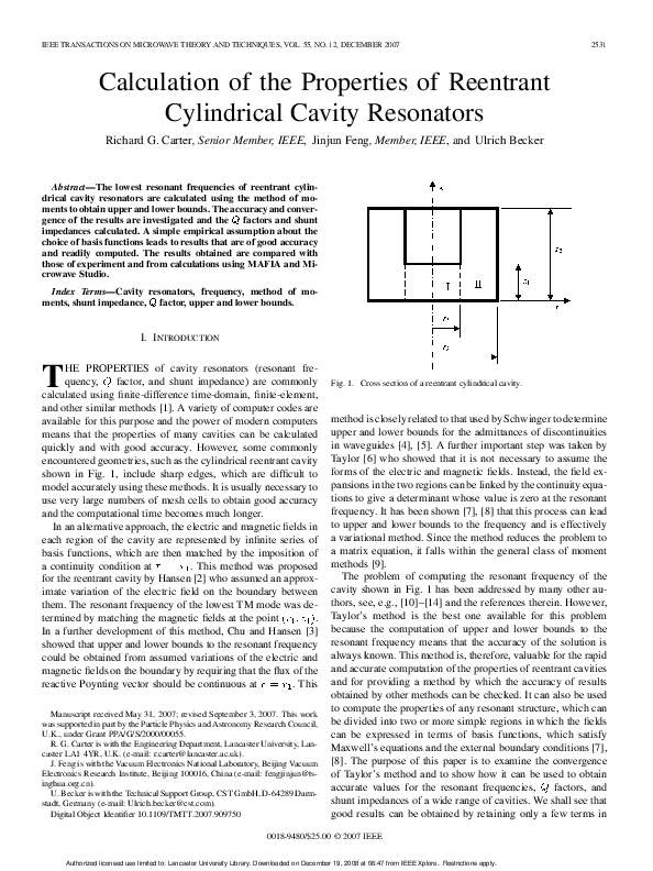 (PDF) Calculation of the Properties of Reentrant Cylindrical Cavity ...