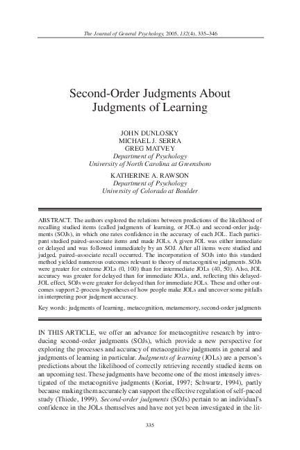 (PDF) Second-Order Judgments About Judgments of Learning