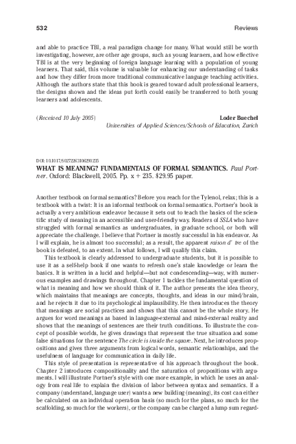 Pdf What Is Meaning Fundamentals Of Formal Semantics Paul Portner