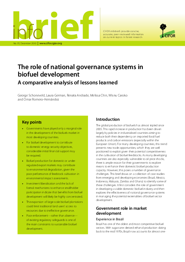 (PDF) The role of national governance systems in biofuel development; A ...