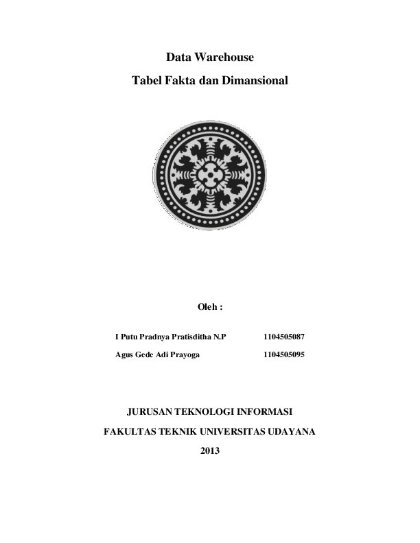 (DOC) Data Warehouse Tabel Fakta dan Dimansional Oleh