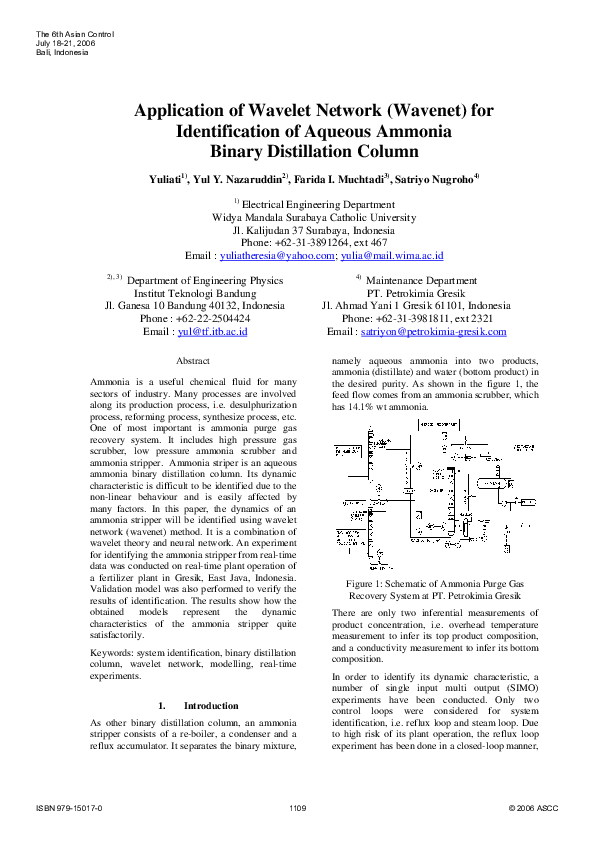 (PDF) Application of Wavelet Network (Wavenet) for Identification of Aqueous Ammonia Binary ...