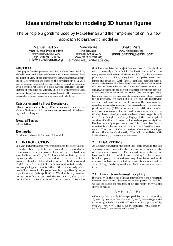 (PDF) Ideas and Methods for Modeling 3D Human Figures