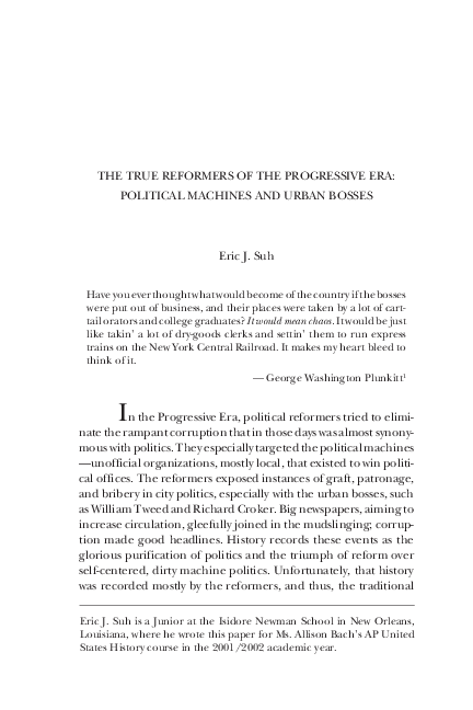 (PDF) THE TRUE REFORMERS OF THE PROGRESSIVE ERA: POLITICAL MACHINES AND ...