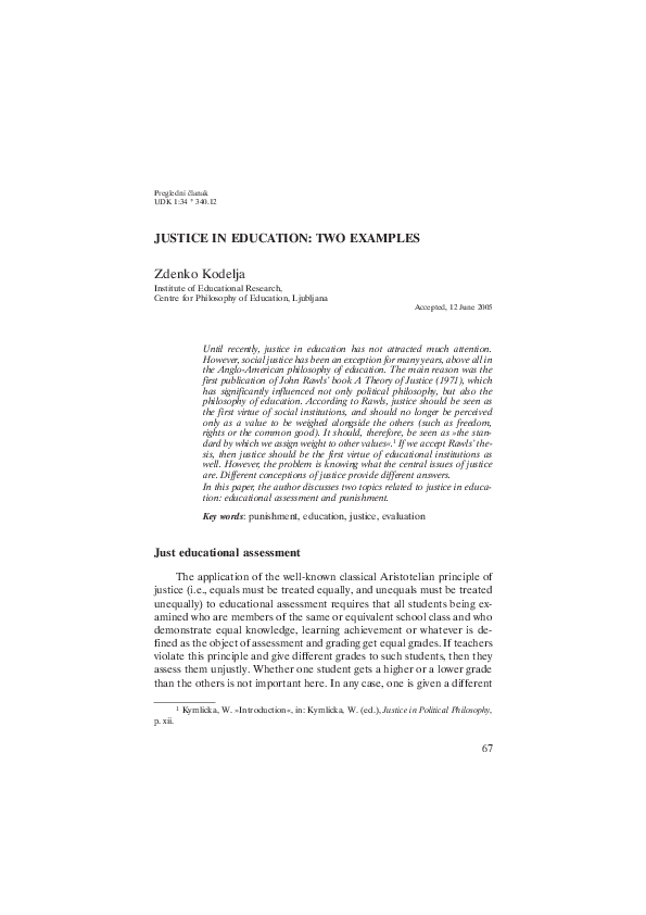 (PDF) Justice In Education: Two Examples