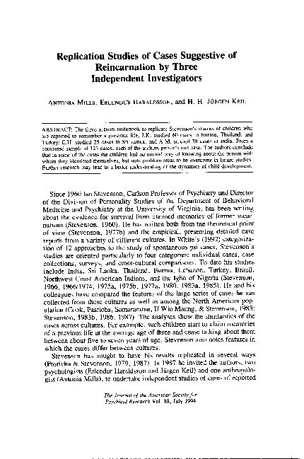 (PDF) Replication Studies of Cases Suggestive of Reincarnation by Three ...
