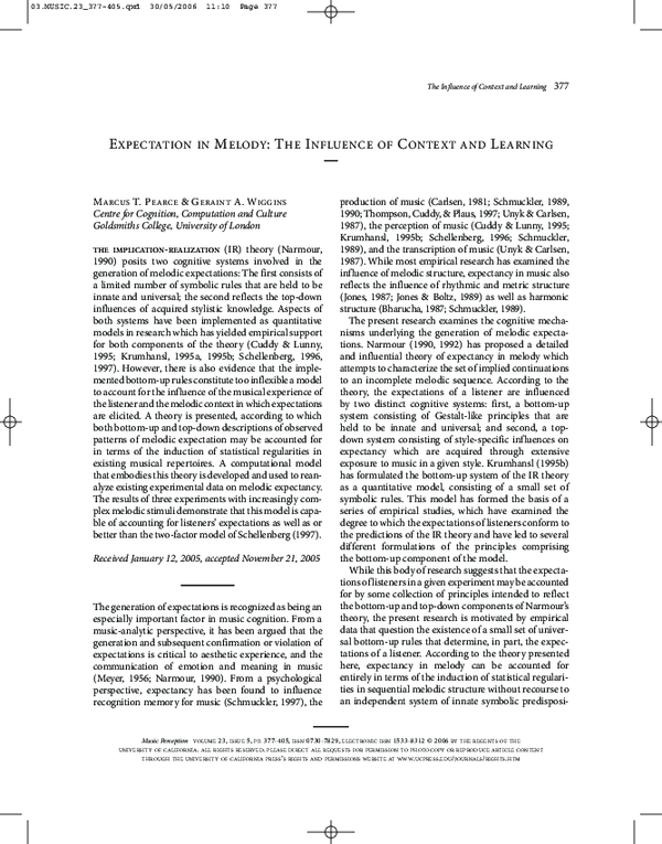 (PDF) Expectation In Melody: The Influence of Context and Learning ...