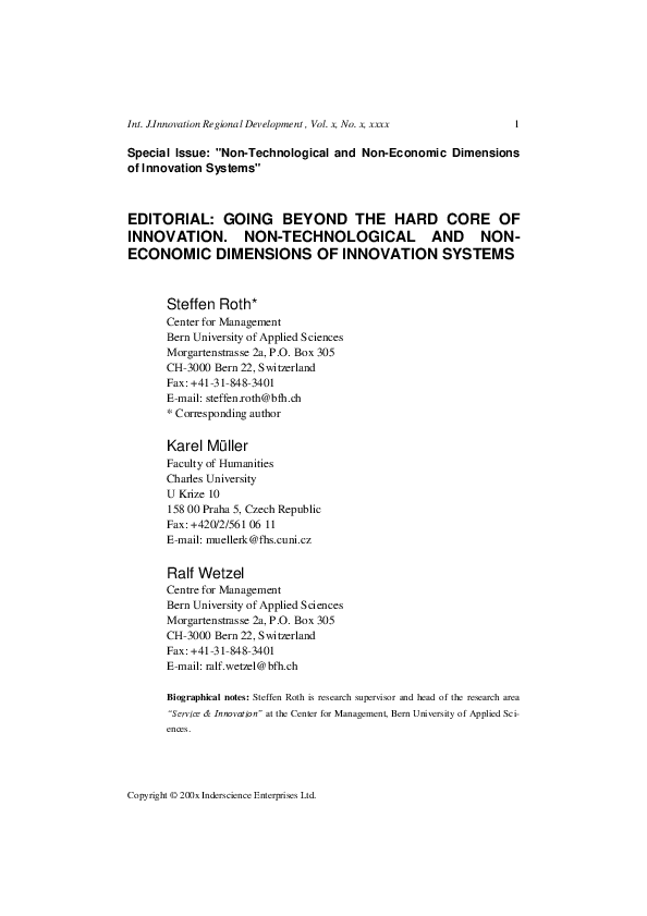 (PDF) Editorial: Going beyond the hard core of innovation. Non ...