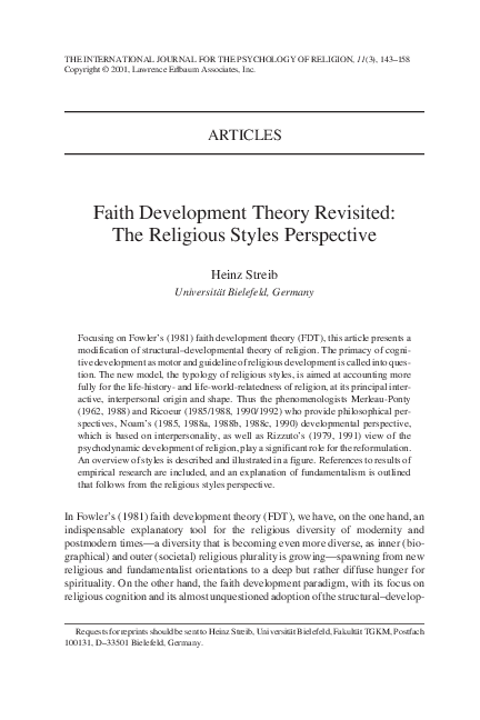 (PDF) Faith Development Theory Revisited: The Religious Styles Perspective