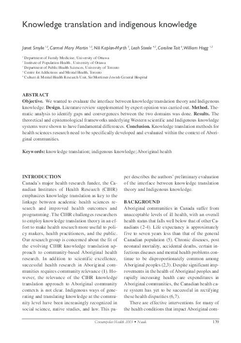 (PDF) Knowledge Translation and Indigenous Knowledge