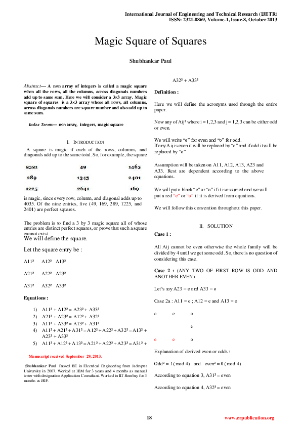 (PDF) Magic Square of Squares