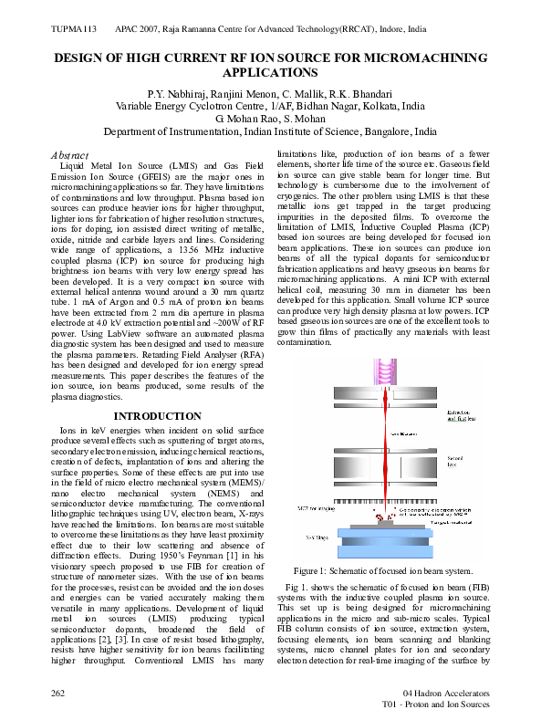 (PDF) DESIGN OF HIGH CURRENT RF ION SOURCE FOR MICROMACHINING APPLICATIONS