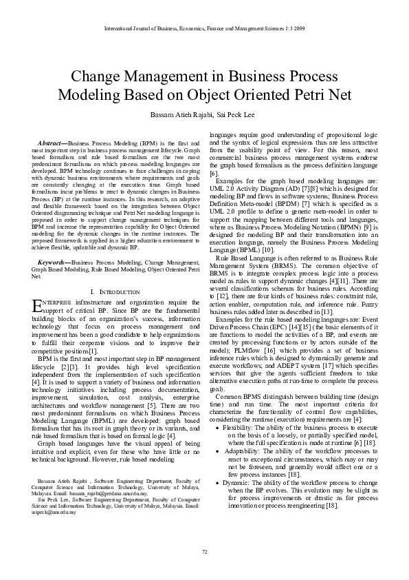 (PDF) Change Management In Business Process Modeling Based on Object Oriented Petri Net